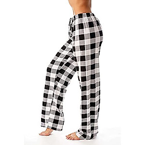 FOVIGUO Black of Friday Cyber of Monday, Womens Casual Pants Vintage Plaid Printed Straight Leg Drawstring Trousers Elastic High Waist Loose Comfy Slacks