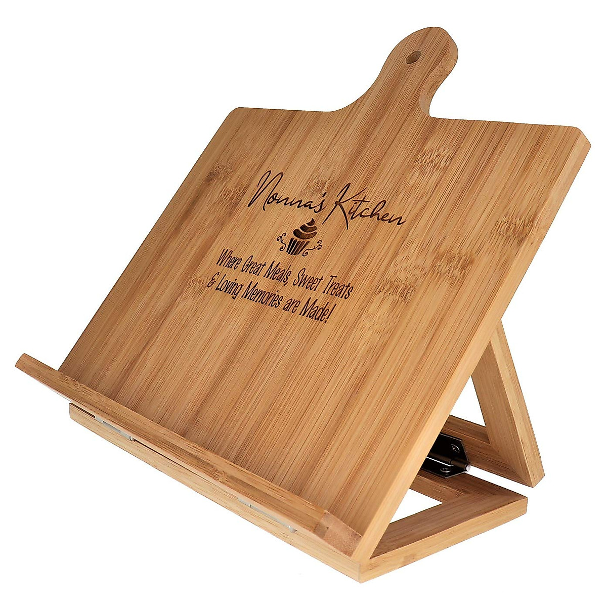 Nonna Gift Cookbook Stand Recipe Holder - Custom Engraved Bamboo Cutting Board Foldable Chef Easel Metal Hinges Kickstand iPad Tablet Compatible Christmas Birthday Kitchen Decor Design (10.25x10.25)