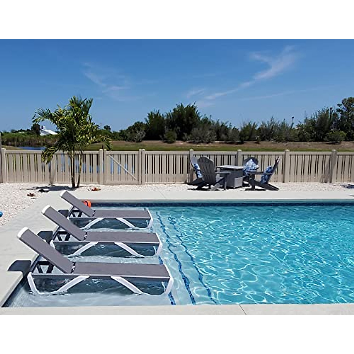 Kozyard Alan Full Flat Alumium and Polypropylene Resin Legs Patio Reclinging Adustable Chaise Lounge with Sunbathing Textilence, 5 Adjustable Position (Gray Textilene Without Table)