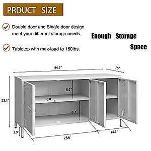 MIOCASA 3 Door Metal Locker TV Cabinet with Shelf Industrial Steel Storage Cabinet TV Stand Entertainment Media Console Table for Living Room,Bedroom, Garage, Office (White)