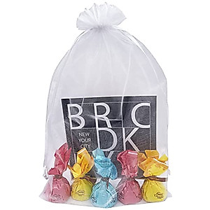 Jexila 50 Pack White Organza Bags 8X12 inch Large Mesh Gift Drawstring Pouch Goodie Bags for Party Christmas Wedding Party Favor Bags (White)