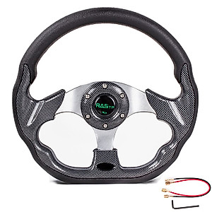 RASTP D Shape Racing Steering Wheel with Sim Racing Gaming Steering Wheel Adapter Fit for Thrustmaster T500 / T300 / TS-PC,TS-XW (Black-Red)
