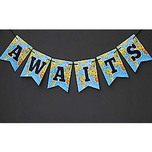Going Away Party Decoration- Adventure Awaits Banner - Bon Voyage Retirement Farewell Party Supplies