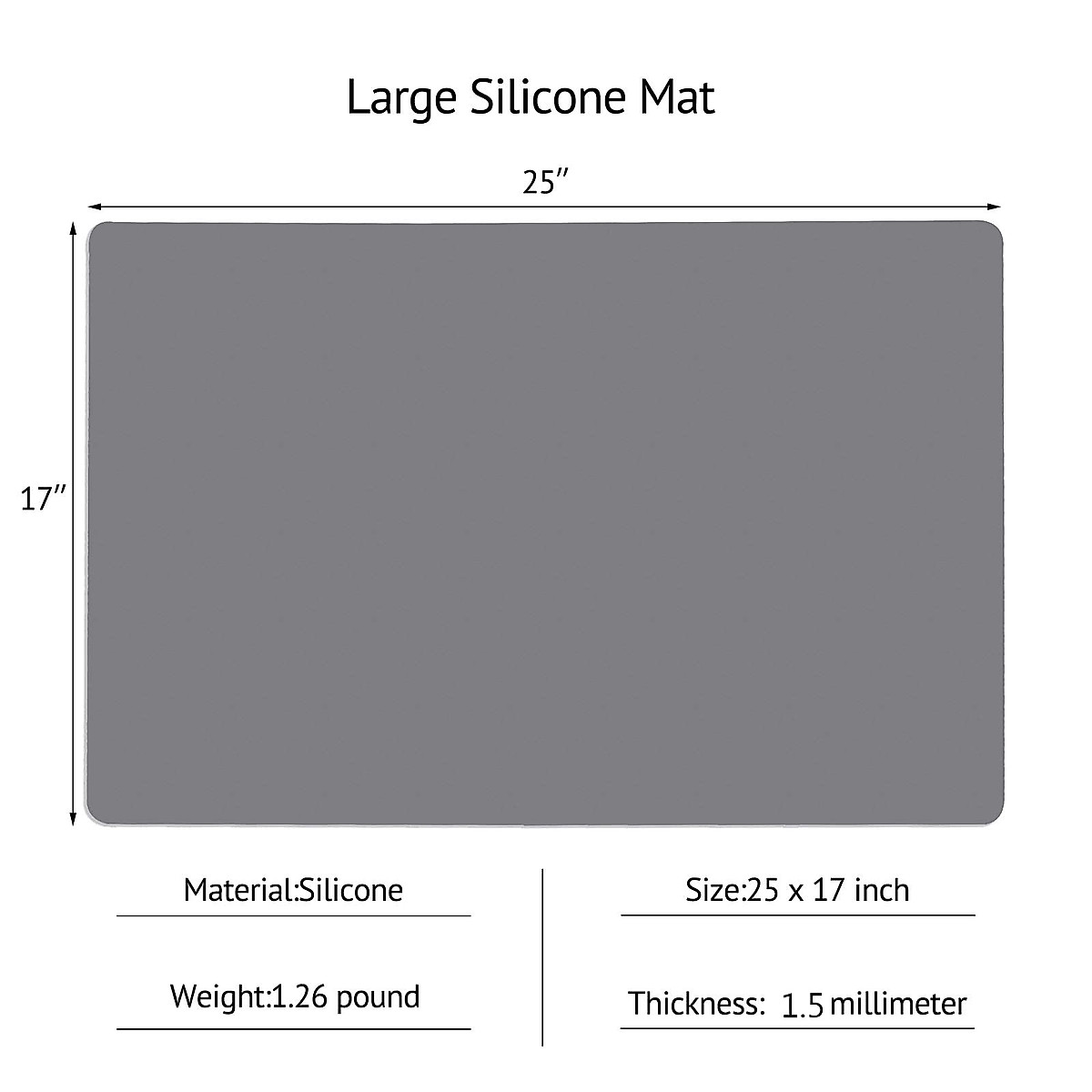 Silicone Mats for Kitchen Counter, Thicker 0.06", 25 x 17 inches Multipurpose Table Mat, Silicone Pad Desk Work Mat, Nonstick Nonskid Heat-Resistant Pad, Placemat, Dark Gray, 2PCS