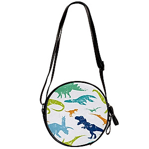 T-Rex Dinosaur. Canvas Round Crossbody Bag Women Shoulder Bag Circle Purse Handbags for girls