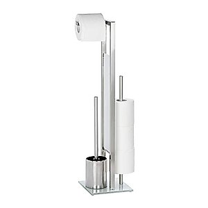 Wenko Rivalta Free Standing 3 Piece Bathroom Accessory, Brush Tissue Roll Holder, Paper Dispenser, Toilet Set, Chrome Matt, 27.55 x 7.08 x 7.87 inc, 18 x 19 x 69 cm