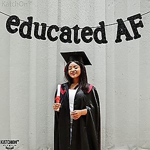 Black, Glitter Educated Af Banner - 10 Feet, No DIY | Graduation Banner for Black Graduation Party Decorations 2023 | Congratulations Grad Banner | Congratulations Decorations | Graduation Decorations