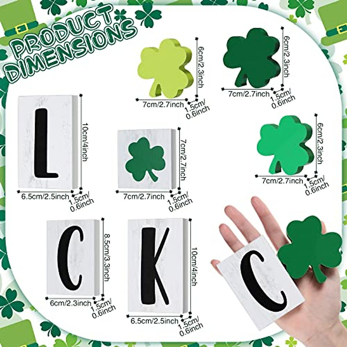 7 Pcs St. Patrick’s Day Tiered Tray Decor Lucky Shamrock Table Wooden Signs Lucky Letter Sign Freestanding Wooden Luck Blocks Shamrock Wood Letters Block for Irish Home Party Decor