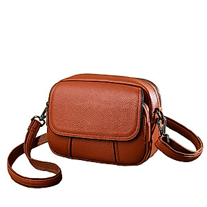 Genuine Leather Purses for Women Trendy Crossbody Bags Small Clutch Purse Shoulder Stachel Handbag Camera Bag, Brown