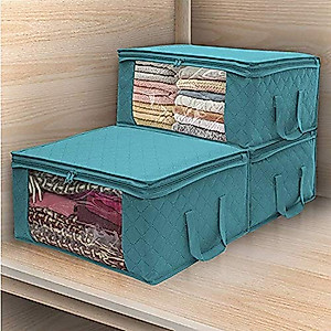 NARFIRE 3Pcs Large Storage BoxThick Oxford Large Capacity Storage Box Organizer with Window Reinforced Handle for Clothes Blanket Comforter Closet