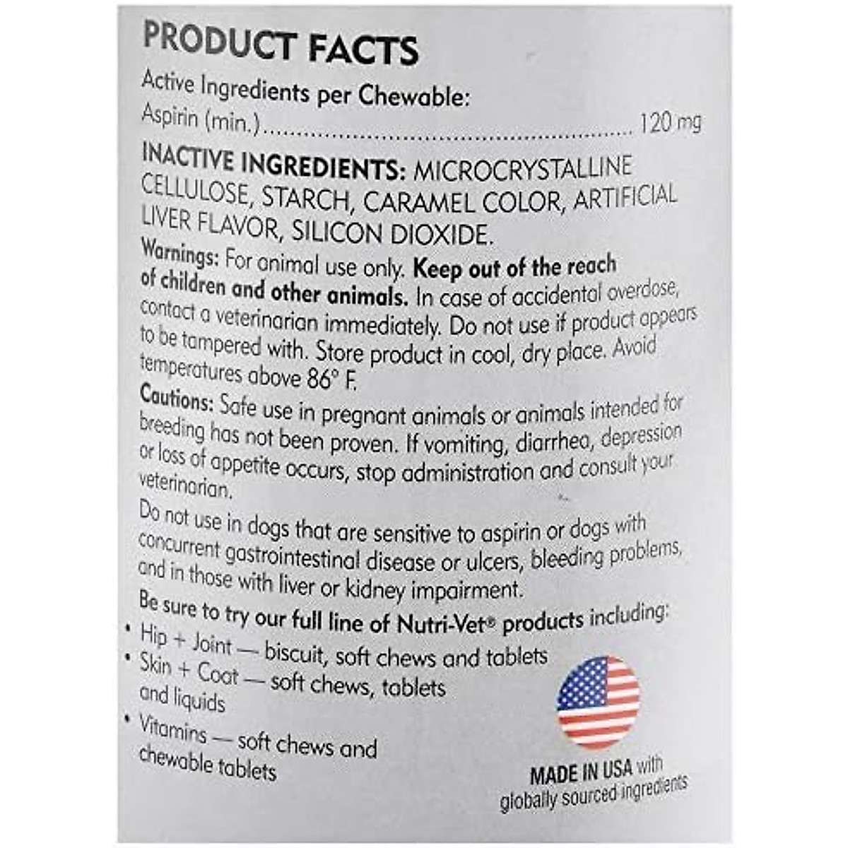 Nutri-Vet K9 Aspirin 120mg Liver Chewables for Small Dogs 100 count - 3 Pack