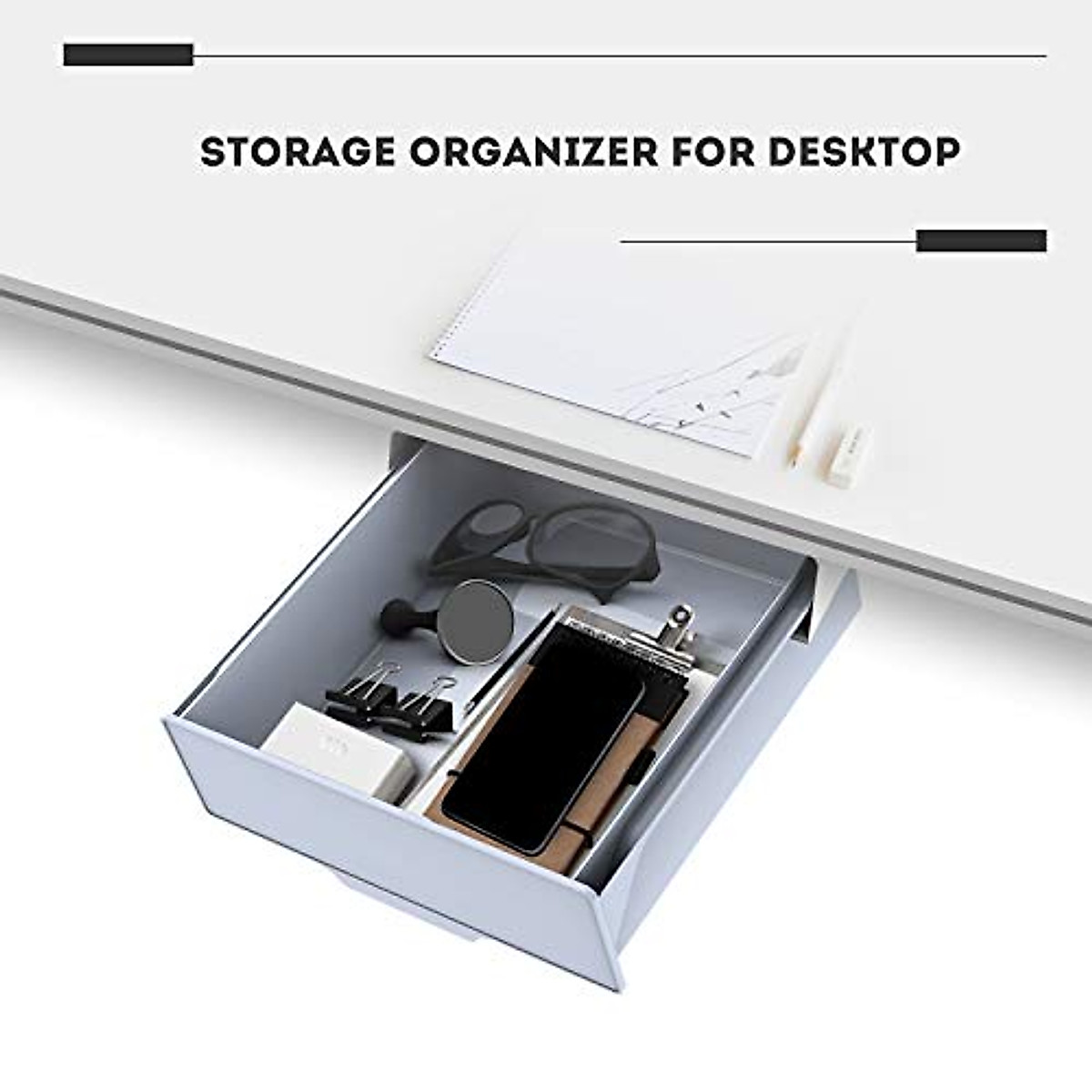 Auletin Under Desk Drawer - Desk Organizer Plastic Drawer for Under Desk Shelf, Under Cabinet Drawer Kitchen Organization and Storage Drawers Undermount Drawer for Spice Pullout For Cabinet