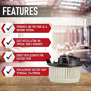 AC Heater Blower Motor - Compatible with Acura, Dodge, Ford, Honda, Jeep Vehicles & More - TL, 200, Sebring, Journey, Ram 1500, Pilot, Accord, Edge - Replaces 15-80644, 79310STKA41, 5191345AA