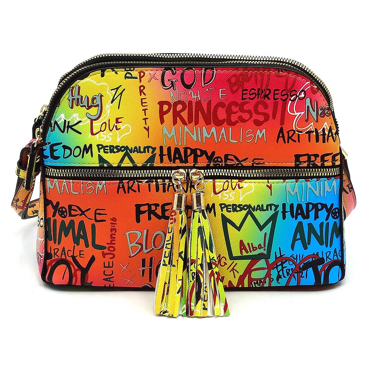 MIZUBA Multi Graffiti Tassel Zipper Crossbody Bag graffiti bags for spray cans graffiti art bag graffiti bags and purses (Blue/fuchsia)