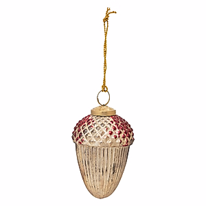 Creative Co-Op Mercury Glass Acorn Ornament, Red and Antique Gold Finish