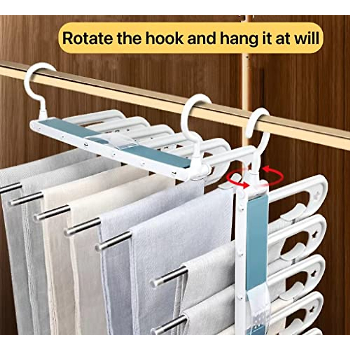HS&ROXIN Space Saving Magic Pants Rack [2 Pieces] Upgraded Clip Anti Slip Design Pants Storage Rack 6-in-1, Suitable for Skirts, Jeans, Casual Pants, Scarves, etc