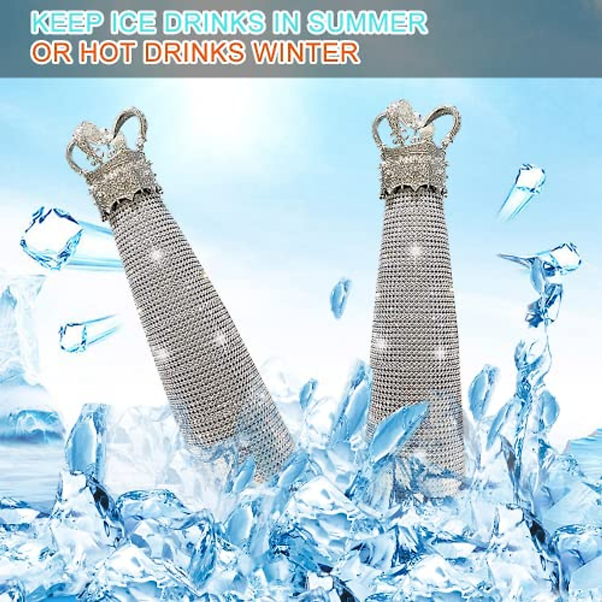 SPYLOH 500ML Queen Crown Diamond Water Bottle 304 Stainless Steel Rhinestone Thermal Bottle Sparkling for Women Modern Home Table Decor (Pink,500ML)