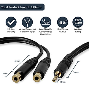 StarTech.com 6 in. 3.5mm Audio Splitter Cable - Stereo Splitter Cable - Gold Terminals - 3.5mm Male to 2x 3.5mm Female - Headphone Splitter (MUY1MFF),Black