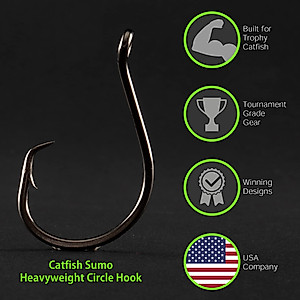 Heavyweight Catfish Hooks - Offset Octopus Circle Hooks - 25 Pack (6/0)