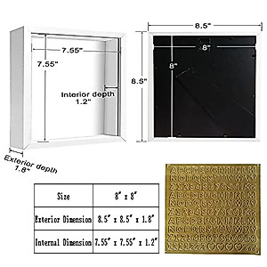 TouYinger 8x8 Shadow Box Frame Display Case with Letter Stickers, 3D Picture Frame, Display Case Box for Memorabilia, Baby Items, Wedding Memories, Crafts, Tickets and Photos (White, 8x8)