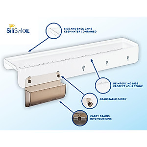 SiliSink XL Silicone Sink Edge Guard for Kitchen Sink - Fits 3.75” - 4” Wide - The Original Silicone Sink Edge Protector with Sponge Caddy - Splash Guard, 20” Clear Diamond