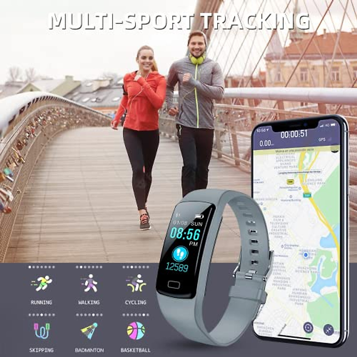 PUBU Fitness Tracker, Heart Rate Monitor Activity Tracker IP68 Waterproof with Sleep Monitor, Health Exercise Fitness Watch Step Counter Pedometer Walking Calories Burned for Women Men