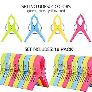 Beach Towel Clips 4.6 inch Big Plastic Clothes Pins Pool Chairs Clothespins for Towels Sheets (Pack of 16)