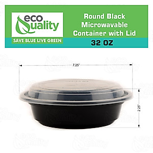 32oz - 10 Count - Round Microwavable Plastic Meal Prep Containers with Lids - Food Storage Container - Certified BPA-Free, Stackable, Reusable Microwave, Dishwasher, Freezer Safe, Disposable (Black)