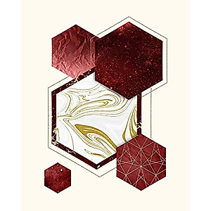 Modern Geometric Abstract Red Gold Wall Art Decor Prints, 4 (8x10) Unframed Photos, Artwork Gifts Under 20 for Home Bathroom Bedroom Office Studio Lounge Architecture Design Student Teacher Fans