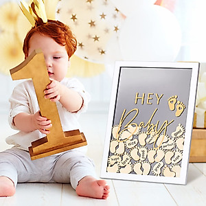 Unittype 71 Pcs Large Size Baby Shower Guest Book Alternative Baby Shower Sign in Guestbook Photo Frame with 70pcs Wood Chips Signature Keepsake for Baby Shower Favor Birthday Party(Grey, Footprint)