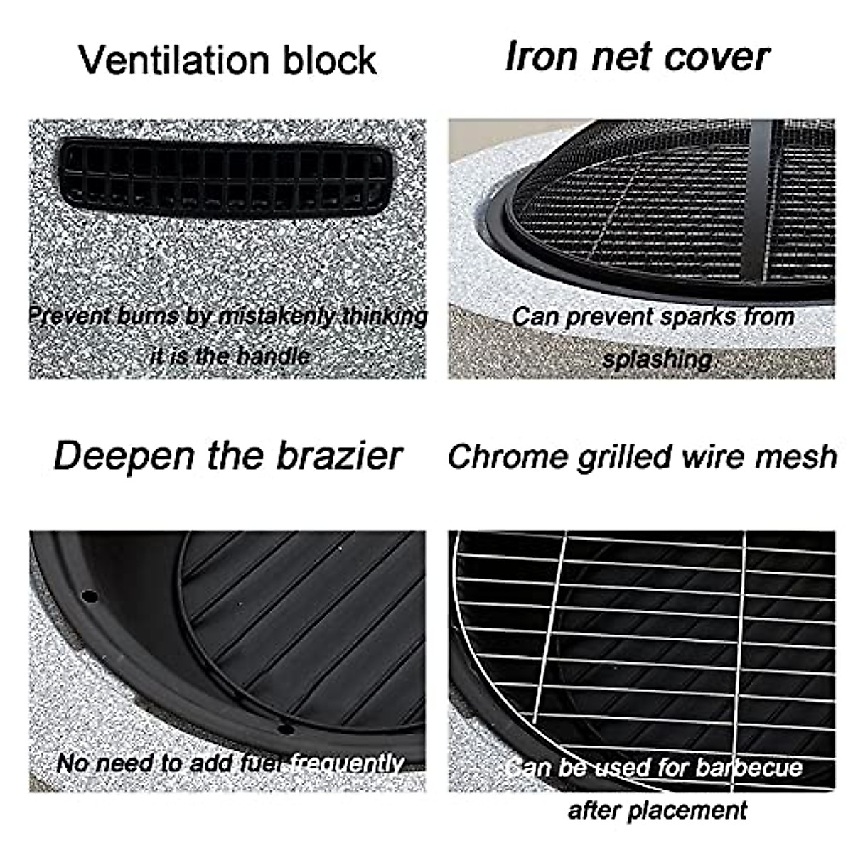 LEAYAN Garden Fire Pit Grill Bowl Grill Barbecue Rack Fire Pit Outdoor fire Pit, Heater with mesh Sparkle Screen Cover, Suitable for Garden, Picnic Terrace and Backyard Heating, Black