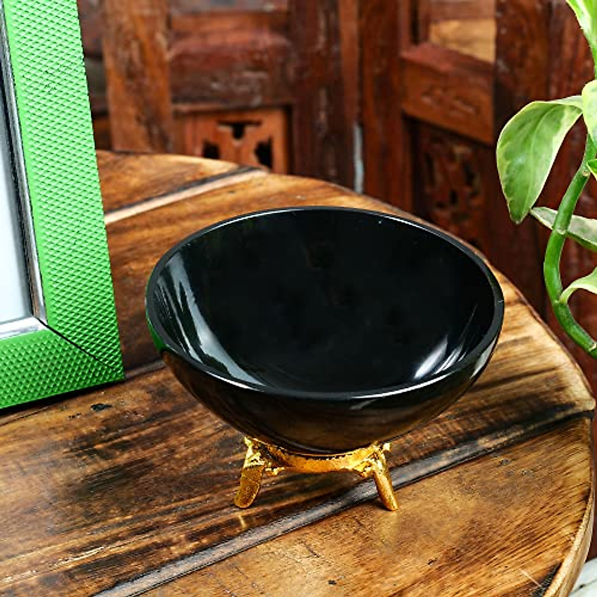 FASHIONZAADI Black Decorative Bowl - Wiccan Altar Supplies - Bowl Decor - Living Room Accessories - Reiki Gifts - Black Tourmaline Crystal - Good Luck - Home Decor Tray Dish