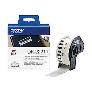 Brother DK-22211 Label Roll, Continuous Length Film, Black on White, Single Label Roll, 29mm (W) x 15.24M (L), Brother Genuine Supplies
