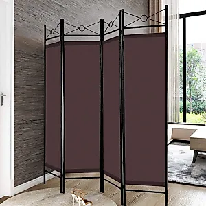 Squareful 4-Panel Room Divider, 6ft Folding Freestanding Screen w/Steel Frame & Fabric Surface, Portable Privacy Partition for Home Office, Brown
