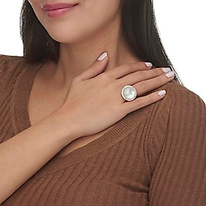 PalmBeach Yellow Gold-Plated Sterling Silver Round Genuine Mother of Pearl or Checkerboard-Cut Green Glass and Round Cubic Zirconia Pave Ring Size 8