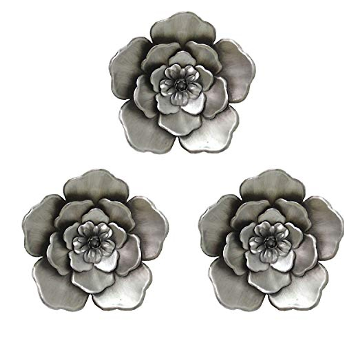 Metal Flower Wall Art Multiple Layer Decor for Indoor Outdoor Home Bedroom Living Room Office Garden Set of 3(Sliver)