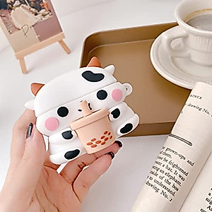 HENJI Case for Airpods 3rd Generation 2021 New, 3D Silicone Cute Cool Fun Cartoon Kawaii Fashion Boba Tea Cover with Keychain for Kids Teens Boys Girls (Boba Tea Cow)
