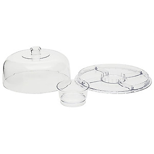 Extra Large (12") 6 in 1 Acrylic Cake Stand with Dome Lid Multifunctional Serving Platter and Cake Plate, Salad Bowl/Veggie Platter/Punch Bowl/Desert Platter/Chips & Dip - BPA Free