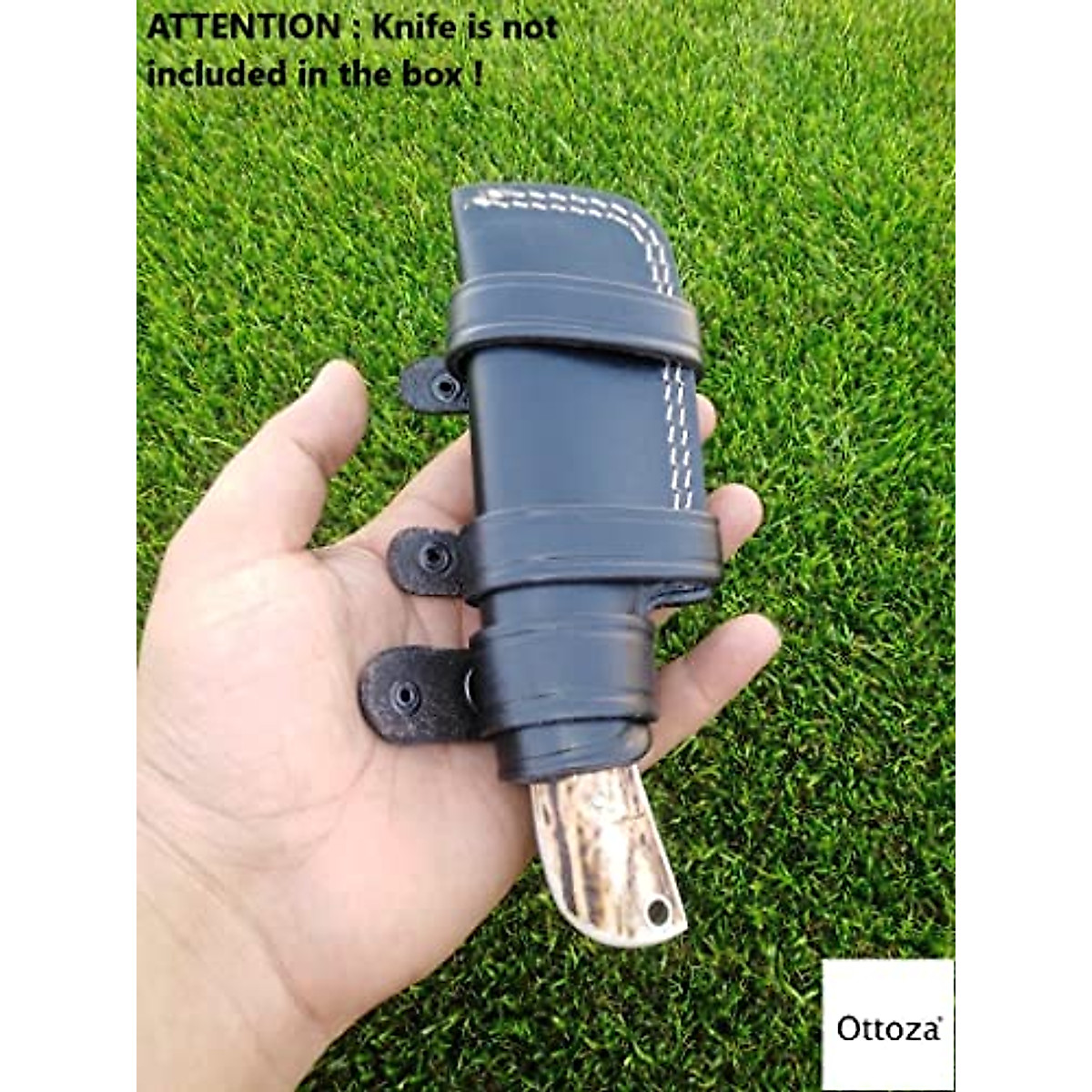Ottoza Handmade Small Knife Sheath - Leather Knife Sheath RIGHT HAND Bushcraft Knife Sheath - Hunting Knife Sheath - Survival Knife Sheath - Horizontal Carry Black TOP GRAIN LEATHER No:171