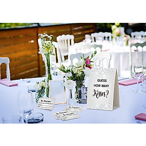 Silver Polka Dot Confetti Design Guess How Many Kisses Bridal Shower Game,Bridal Shower Decorations,Popular Bridal Shower Games,Engagement Party Game,Set Including 1 Sign And 50 Guessing Cards-08