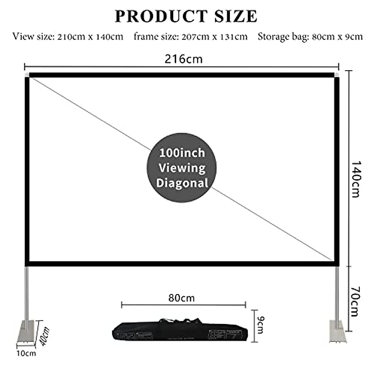 100 inch Outdoor Indoor Projector Screen with Stand - 4K HD