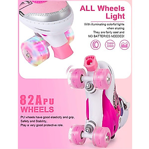 Sowume Adjustable Kids Roller Skates for Girls and Women, All 8 Wheels of Girl's Skates Shine, Safe and Fun Illuminating for Beginner