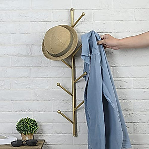 MyGift Gold Tone Metal Coat Rack, Wall Mounted Hat/Garment Hanging Rack with 8 Tree Branch Style Hanger Hooks