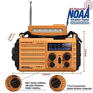 5000 Weather Radio,Solar Hand Crank 5-Way Power Emergency Radio,AM/FM/Shortwave/NOAA Alert Survival Portable Radio,Power Bank USB Charger,Camping Flashlight,Reading Lamp,Headphone Jack,SOS,Compass