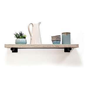 InPlace Shelving 9602022E Lewis Hyman 36-in W x 1.5-in H x 8-in D Wall Mounted Shelving, Distressed White, Black Brackets