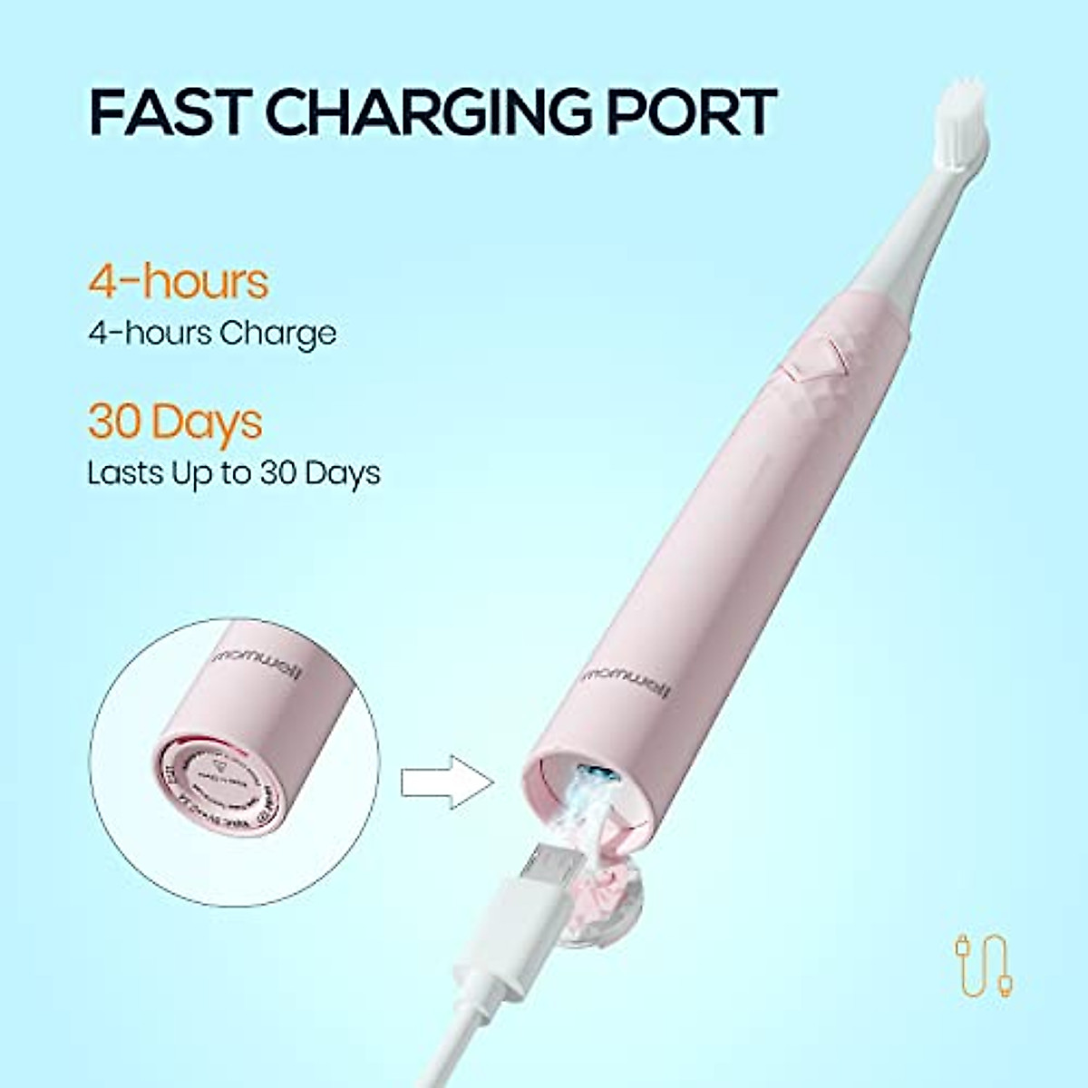mornwell Sonic Electric Toothbrush T27 Electric Toothbrush with 4 Dupont Brush Heads Ultra Sonic Motor 3 Modes & Smart Timer Rechargeable Electric Toothbrush for Teenagers and Adults