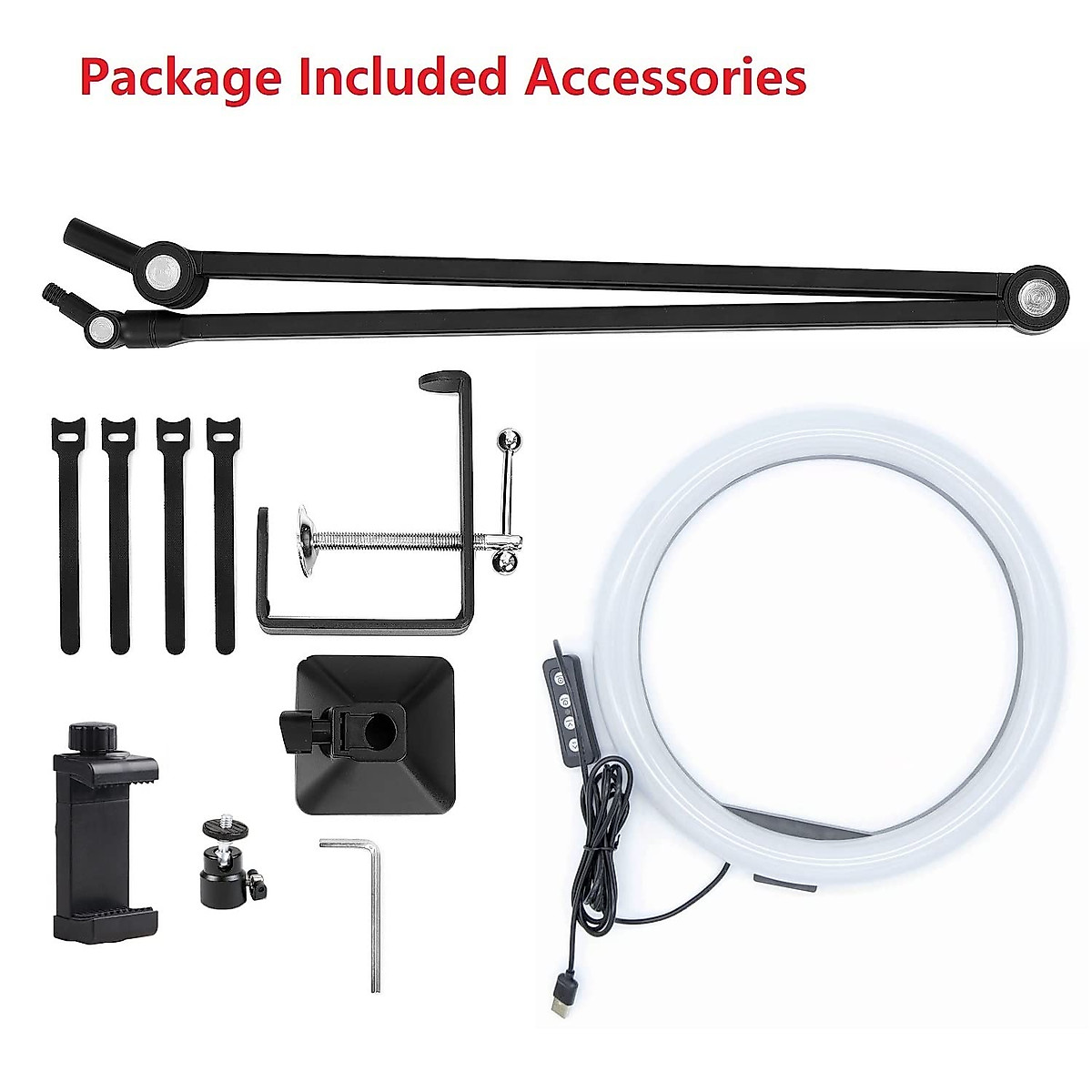 Streamcam Webcam Light Stand, 10'' Ring Light with Foldable Metal Arms Holder Compatible with Logitech StreamCam C920 Brio C930 C922 C925 C615 and Any webcams with 1/4''-20 Interface