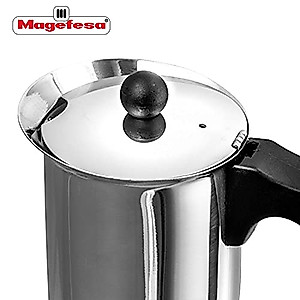 MAGEFESA ® Genova Stovetop Espresso Coffee Maker, 6 cups / 10 oz, made of 18/10 Stainless Steel, make your own ome Italian coffee, cuban coffee, with this moka pot, safe and easy to use, café