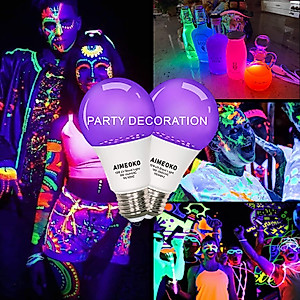 AIMEOKO Black Light Bulb 12W(100W Equivalent) - E26 UV LED Bulbs for Neon Party, Halloween, Fluorescent Poster, Body Paint - 2 Pack