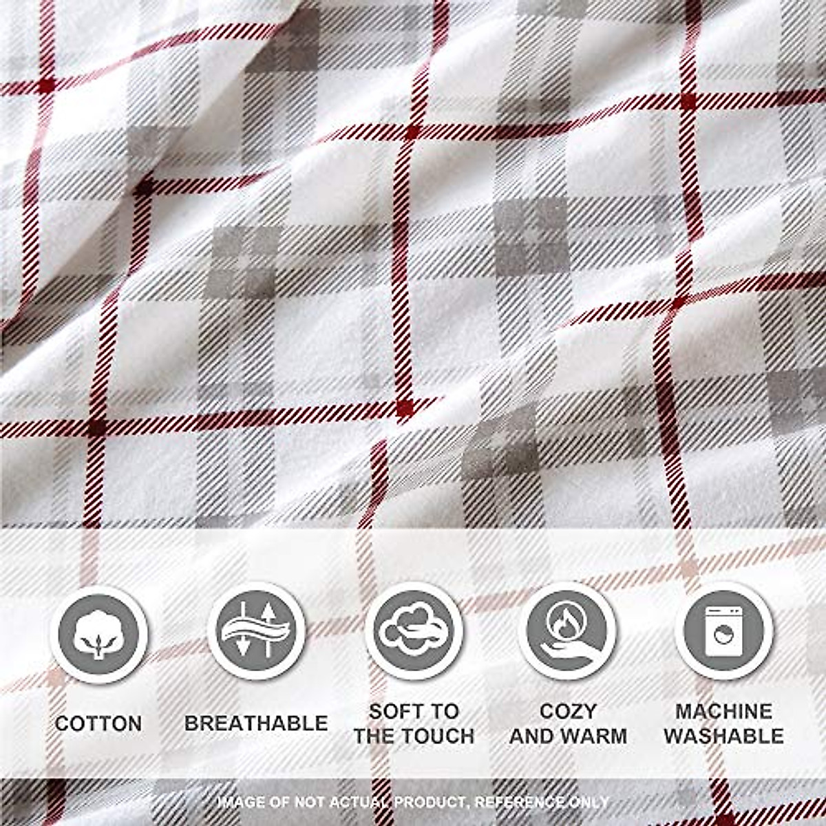 Comfort Spaces Cotton Flannel Breathable Warm Deep Pocket Sheets with Pillow Case Bedding, Cal King, Grey/Red Plaid 4 Piece